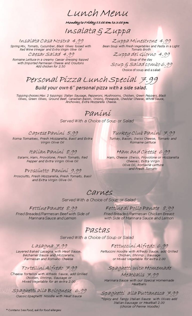 Lunch Menu – Casa Nostra Pizzeria